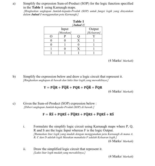 Solved a) Simplify the expression Sum-of-Product (SOP) for | Chegg.com