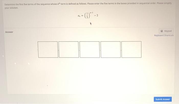 Solved Determine the first five terms of the sequence whose | Chegg.com
