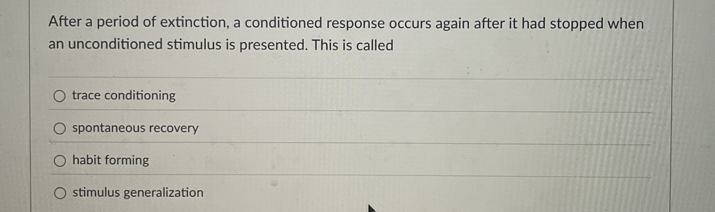 Solved After a period of extinction, a conditioned response | Chegg.com