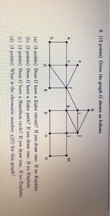 Solved 9. (12 points) Given the graph G shown as follows. h | Chegg.com