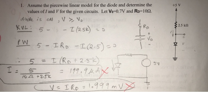 Solved 1. Assume the piecewise linear model for the diode | Chegg.com