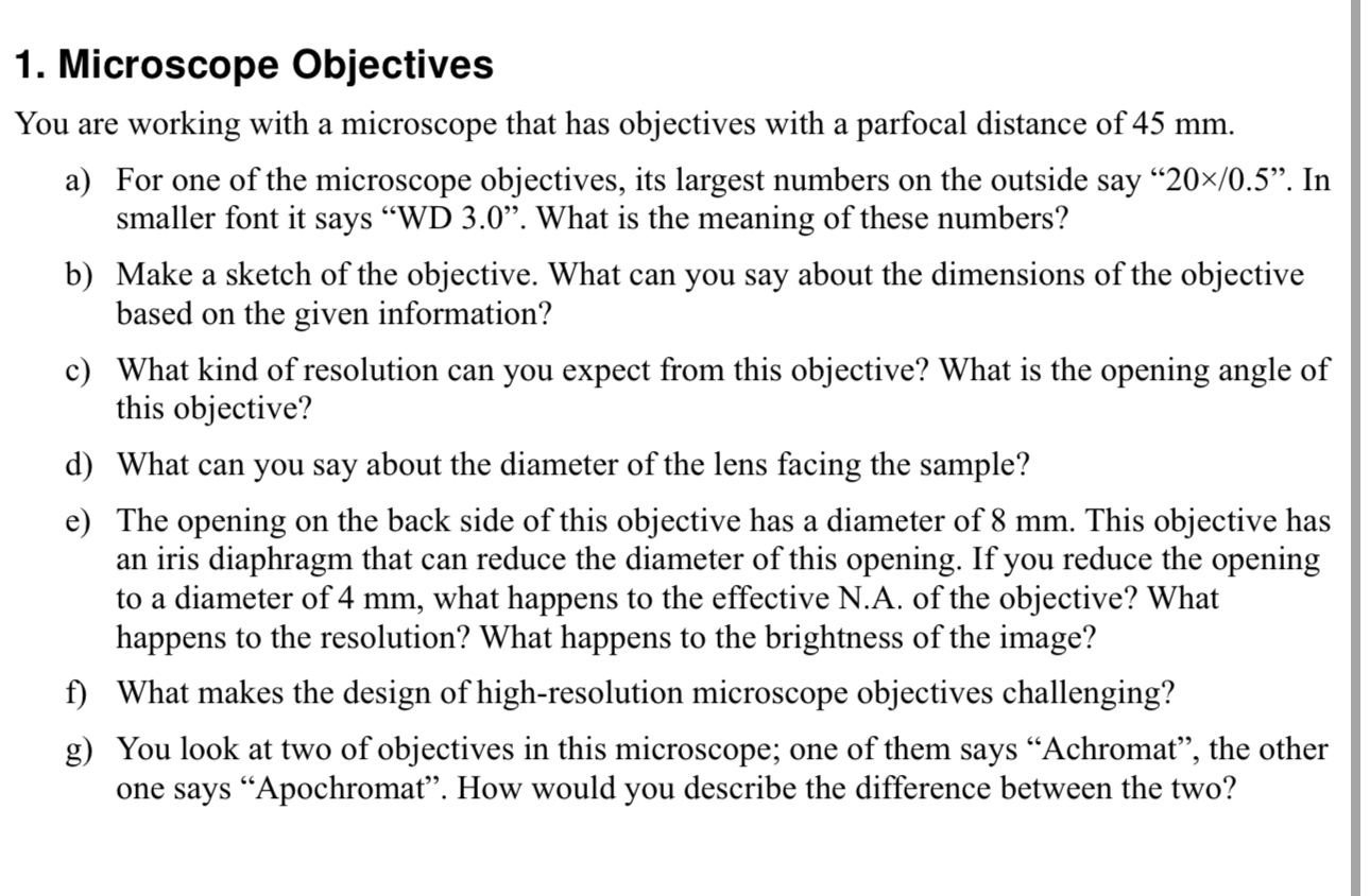 Solved Microscope ObjectivesYou are working with a | Chegg.com