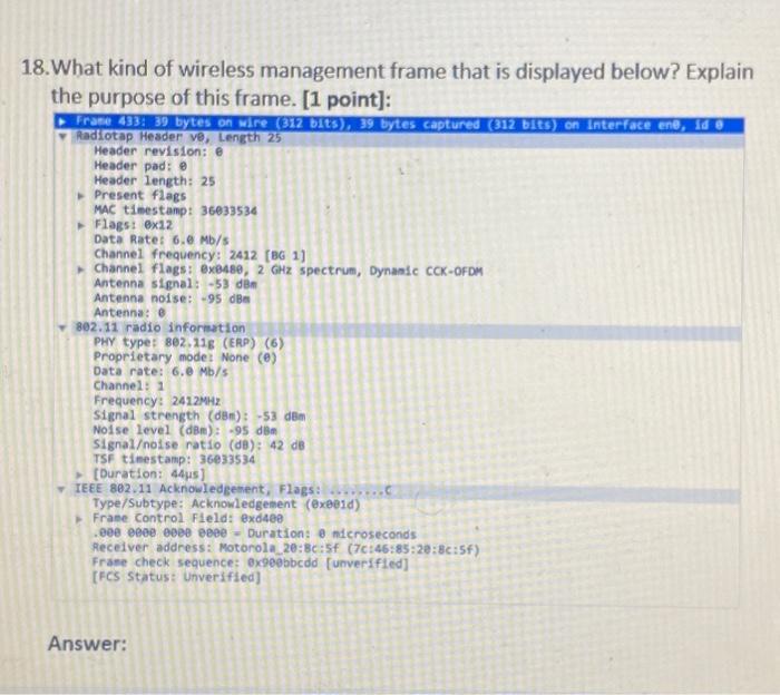 Solved 18. What kind of wireless management frame that is | Chegg.com