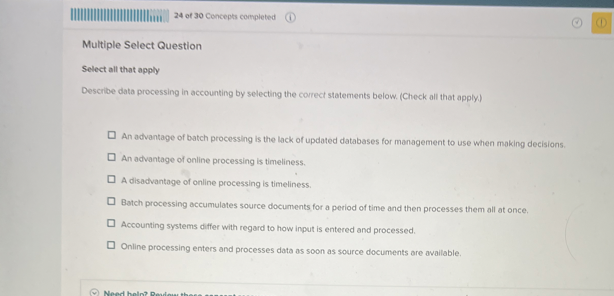 Solved 24 ﻿of 30 ﻿Concepts completedMultiple Select | Chegg.com
