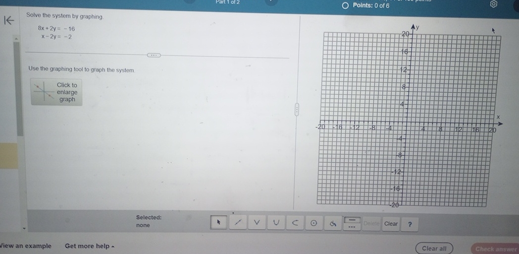 Solved Solve the system by graphing.8x+2y=-16x-2y=-2Pari 11 | Chegg.com