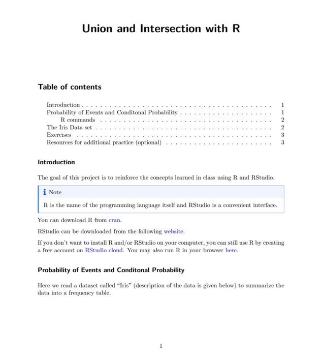 Solved Union and Intersection with R Introduction The goal | Chegg.com