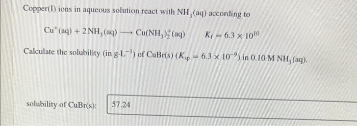 Solved Copper(I) ions in aqueous solution react with NH3(aq) | Chegg.com