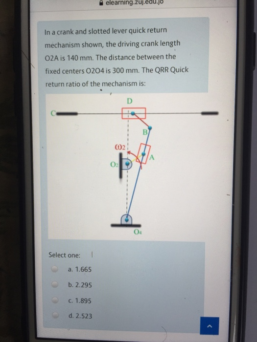 Solved elearning.zuj.edu.jo In a crank and slotted lever | Chegg.com