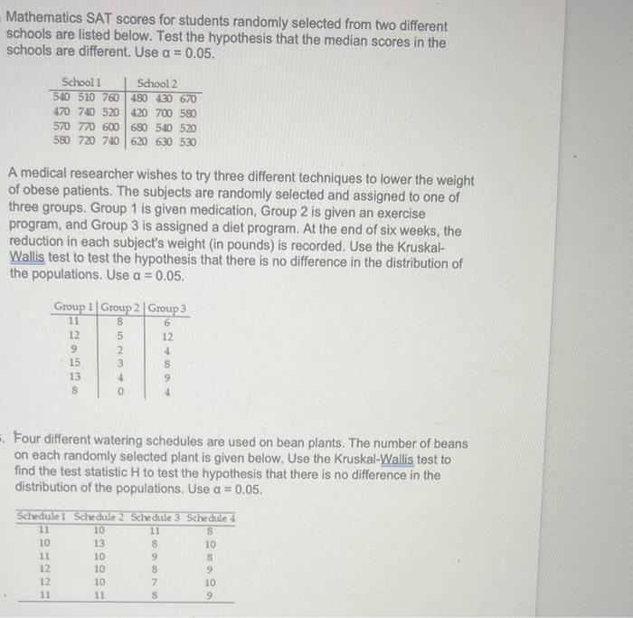 Solved Mathematics SAT scores for students randomly selected | Chegg.com