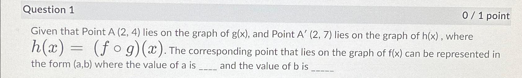 Solved Question 101 ﻿pointGiven that Point A(2,4) ﻿lies on | Chegg.com