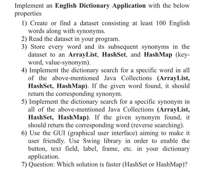 Solved Implement an English Dictionary Application with the | Chegg.com