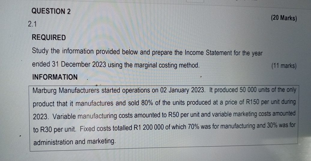 Solved QUESTION 22.1(20 ﻿Marks)REQUIREDStudy the information | Chegg.com