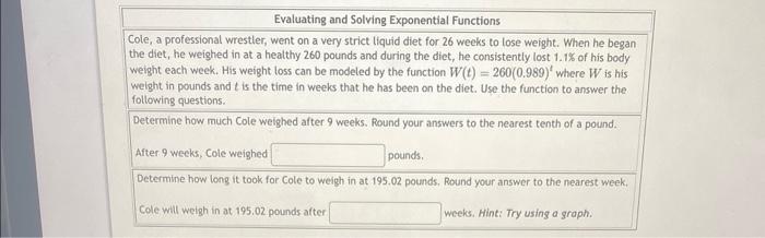 Solved Evaluating and Solving Exponential Functions Cole, a | Chegg.com