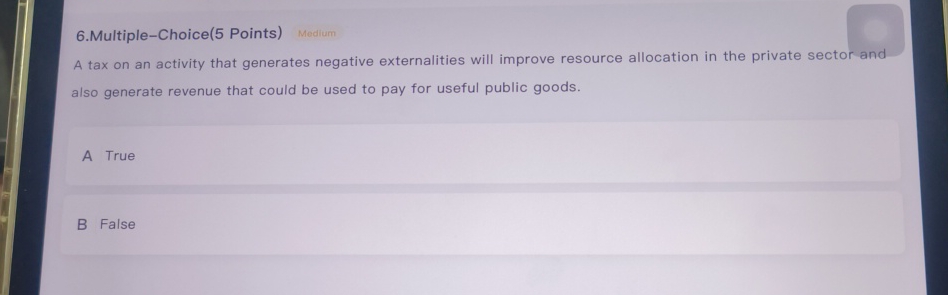 Solved 6.Multiple-Choice(5 ﻿Points)MadiumA tax on an | Chegg.com