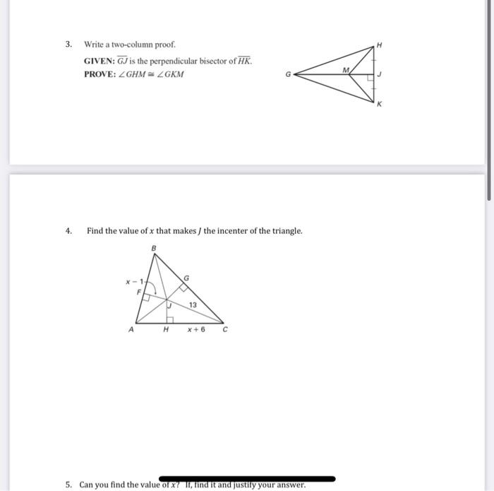 Solved 3. Write a two-column proof. GIVEN: GˉJ is the | Chegg.com
