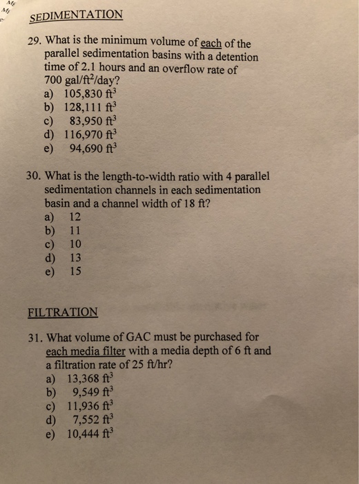 Solved SEDIMENTATION 29. What is the minimum volume of each | Chegg.com