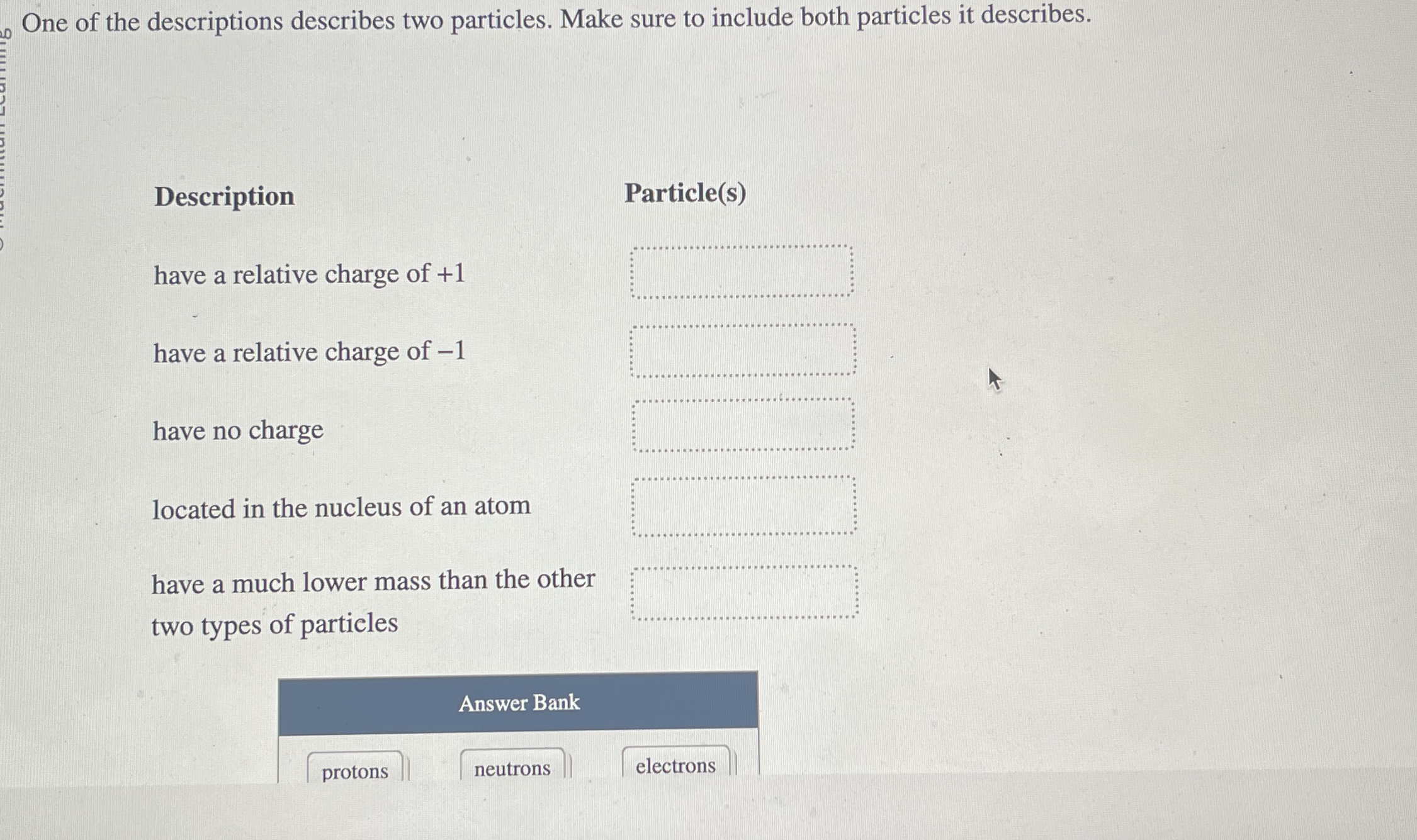 Solved One of the descriptions describes two particles. Make | Chegg.com