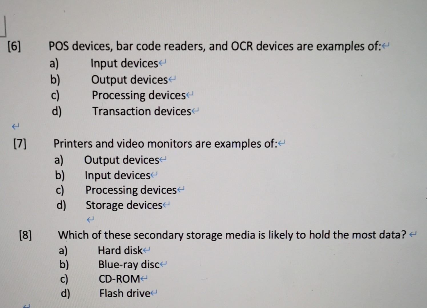 Solved 1 [6] POS devices, bar code readers, and OCR devices | Chegg.com