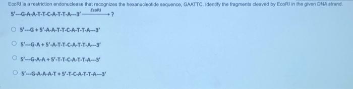Solved Ecori Is A Restriction Endonuclease That Recognizes