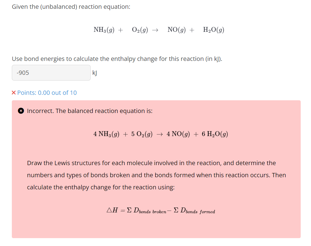Solved Incorrect. The balanced reaction equation | Chegg.com