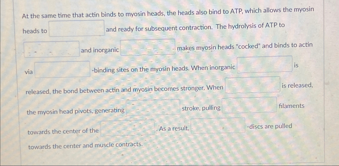 Solved At the same time that actin binds to myosin heads, | Chegg.com