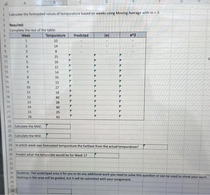 Calculate the forecasted values of tempurature based | Chegg.com