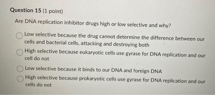 Solved Question 15 (1 point) Are DNA replication inhibitor | Chegg.com