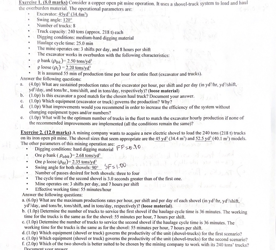 Solved Exercise 1. (8.0 ﻿marks) ﻿Consider a copper open pit | Chegg.com