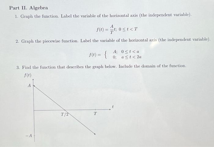 Solved Part II. Algebra 1. Graph the function. Label the | Chegg.com