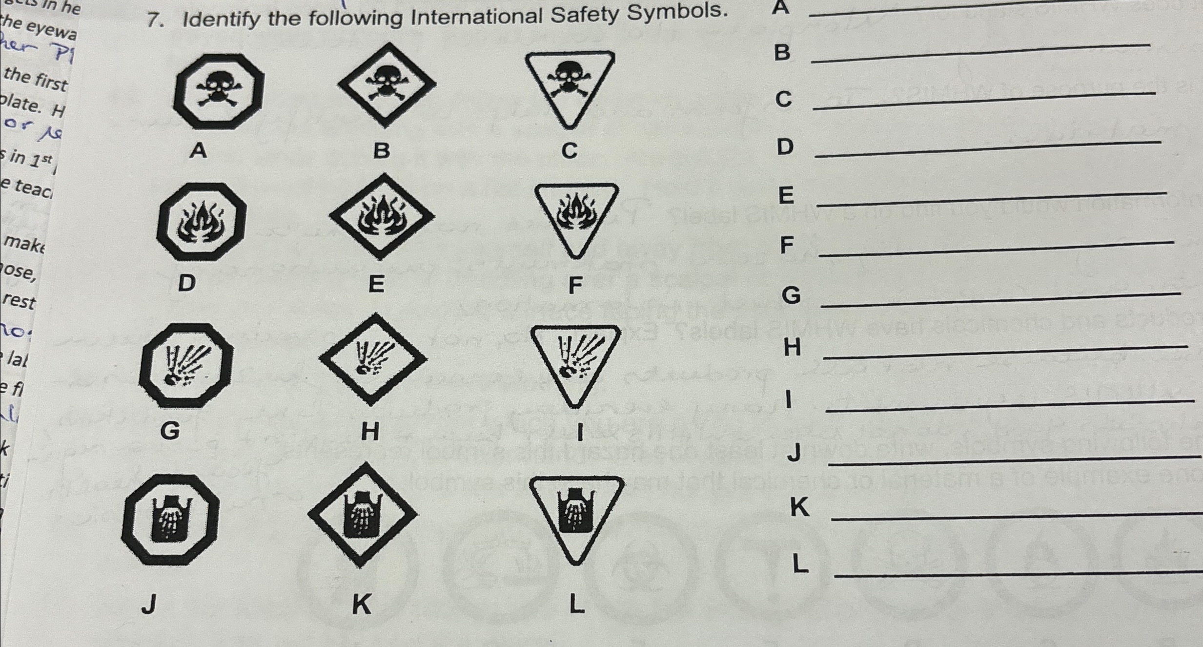 Solved Identify the following international safety symbols | Chegg.com