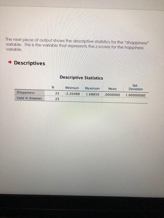 Solved SPSS Assignment: Z-Scores The following output shows | Chegg.com