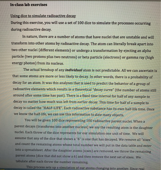 In-class lab exercises Using dice to simulate | Chegg.com