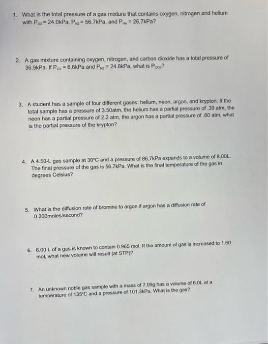 Solved 1. What is the total pressure of a gas mixture that | Chegg.com
