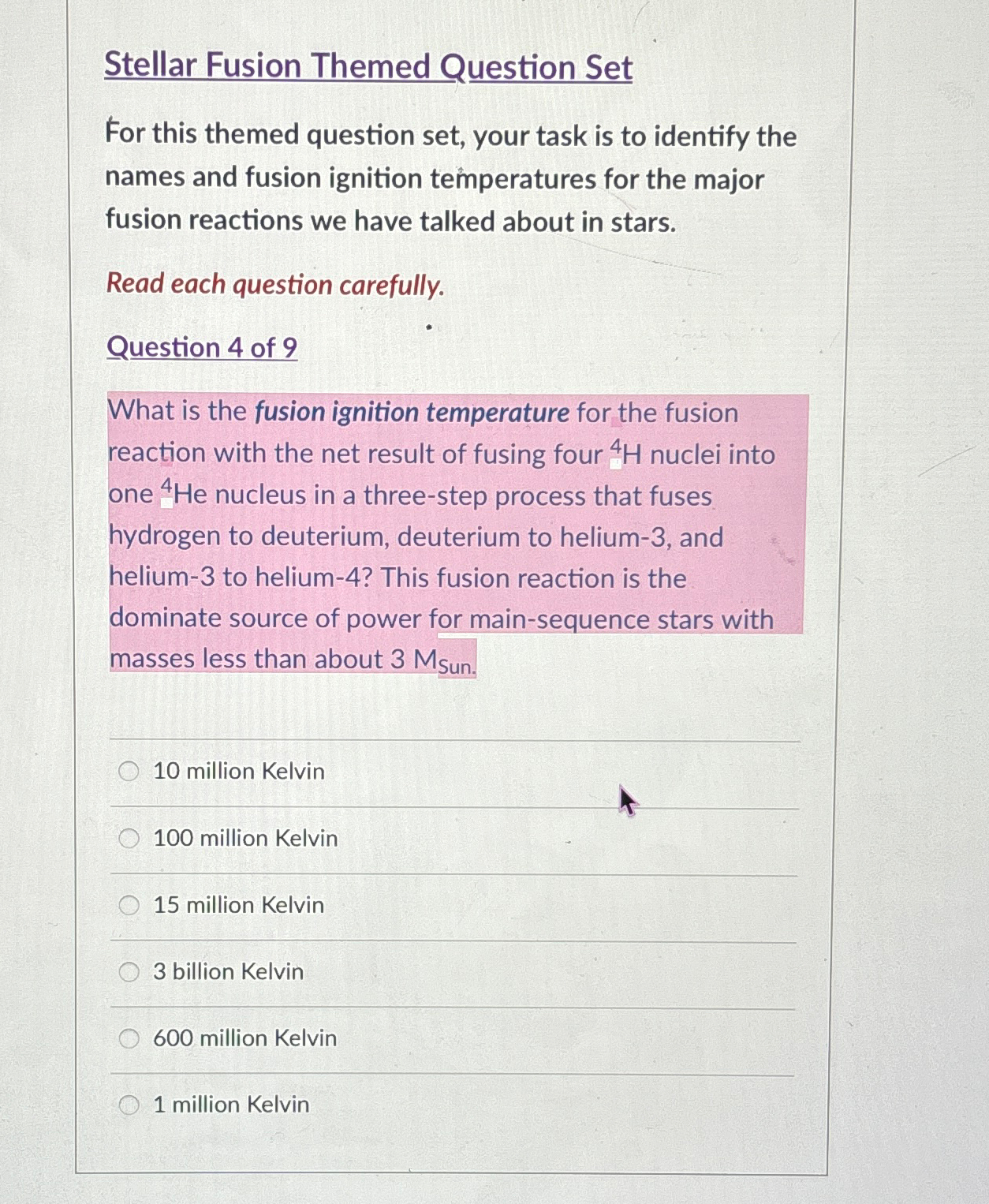 Solved Stellar Fusion Themed Question SetFor this themed | Chegg.com