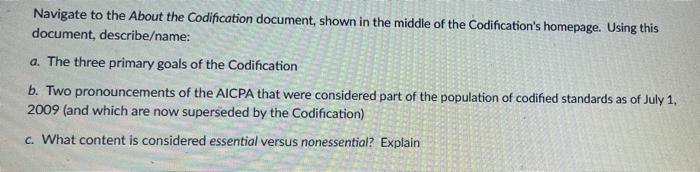 Navigate to the About the Codification document, | Chegg.com