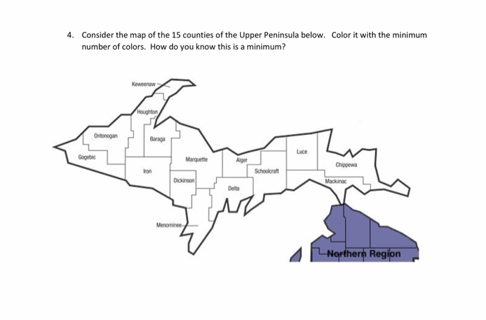 Solved 4. Consider the map of the 15 counties of the Upper | Chegg.com
