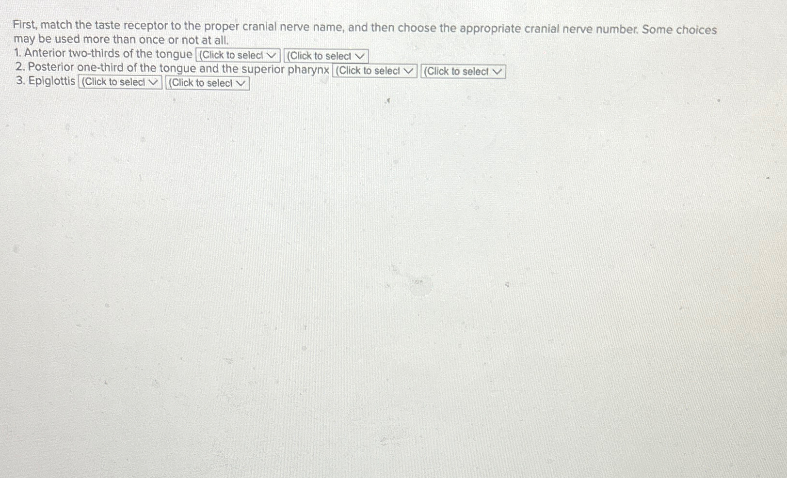 Solved First, match the taste receptor to the proper cranial | Chegg.com