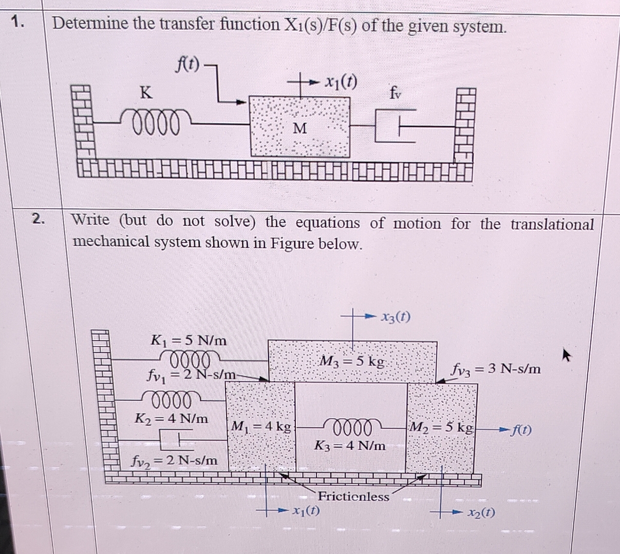 Solved Determine the transfer function x1sF(s) ﻿of the given | Chegg.com