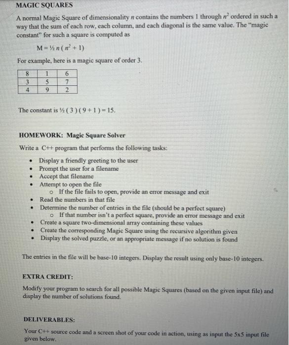 A normal Magic Square of dimensionality n contains | Chegg.com