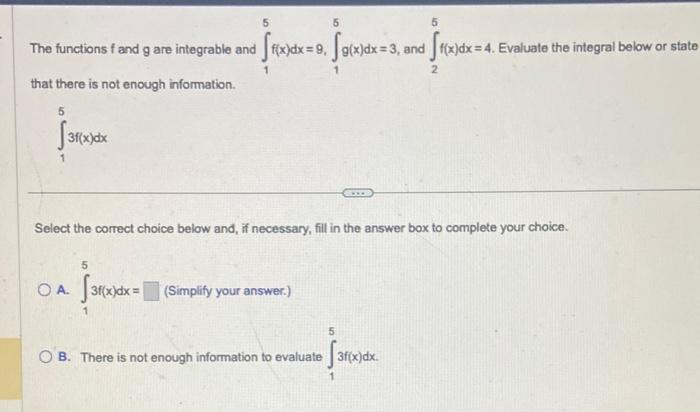Solved The functions f and g are integrable and | Chegg.com