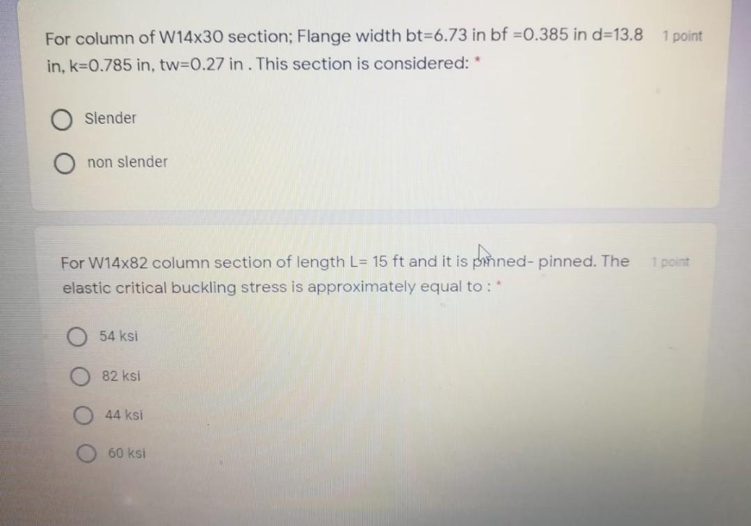 Solved 1 point For column of W14x30 section; Flange width | Chegg.com