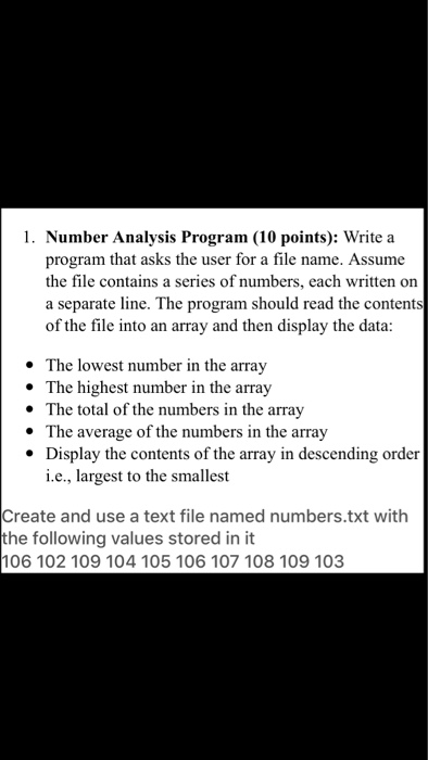 Solved 1. Number Analysis Program (10 points): Write a | Chegg.com