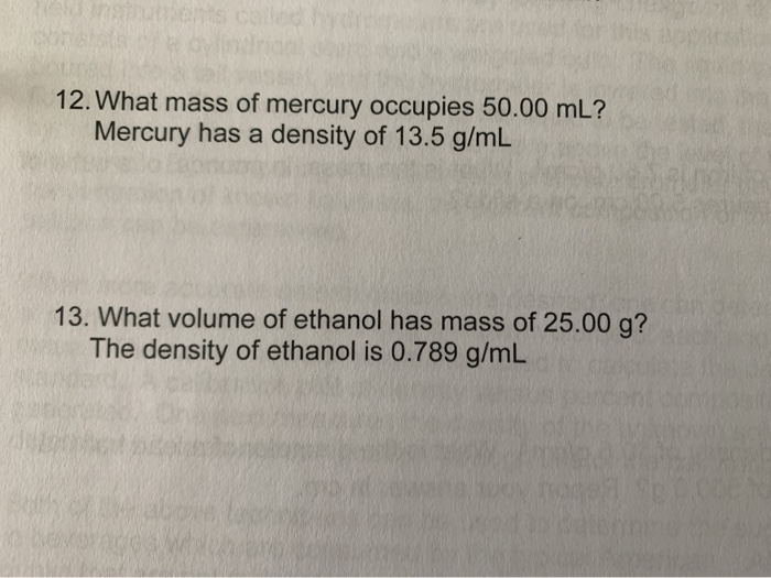 Solved 12. What mass of mercury occupies 50.00 mL? Mercury | Chegg.com