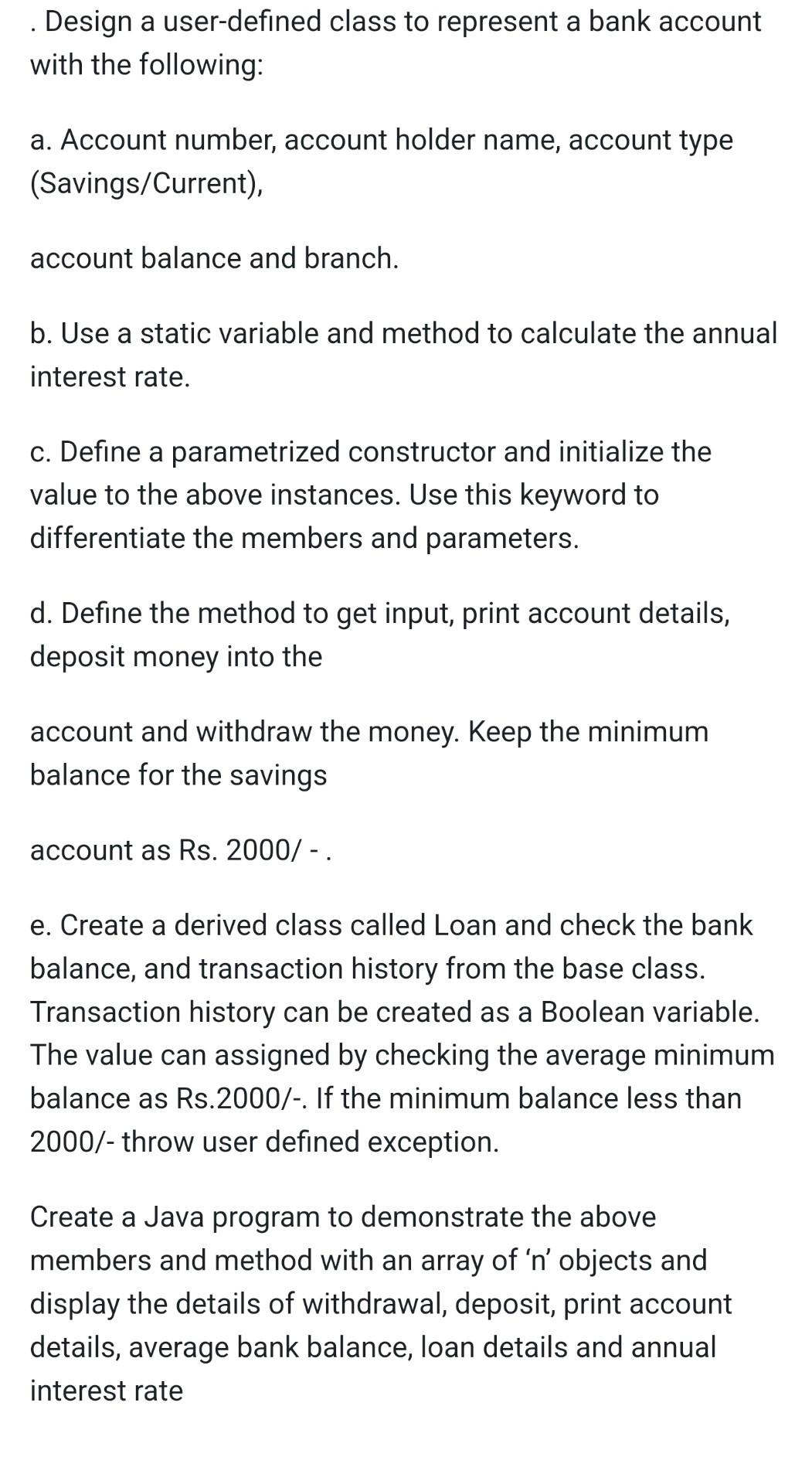 Solved Design a user-defined class to represent a bank | Chegg.com