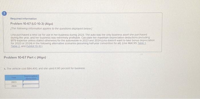 Solved Required Informotion Problem 10-67 (LO 10-3) (Algo) | Chegg.com