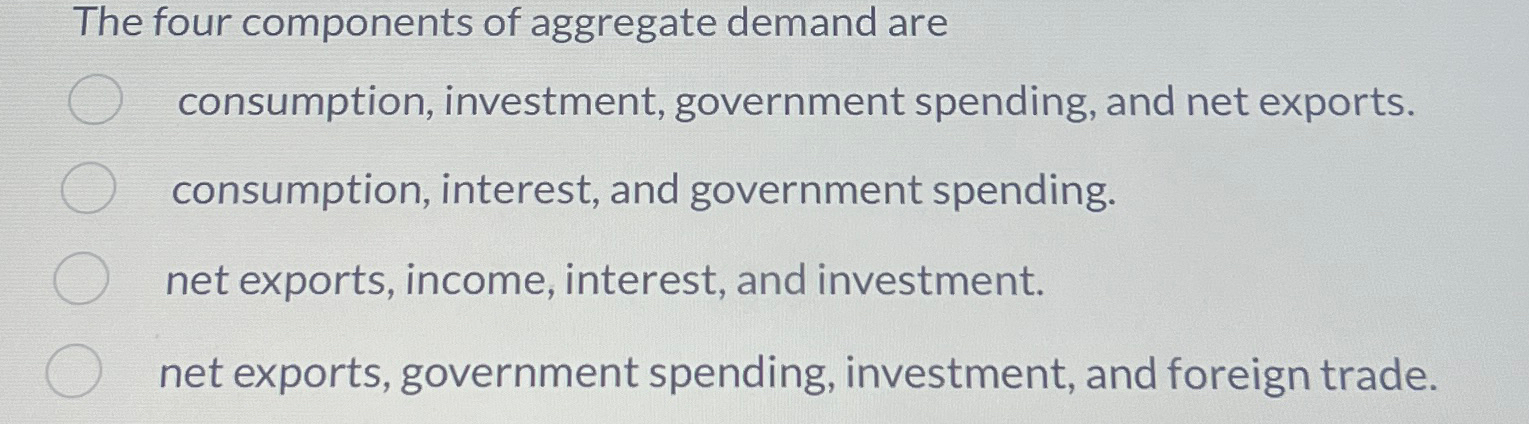 Solved The four components of aggregate demand are | Chegg.com