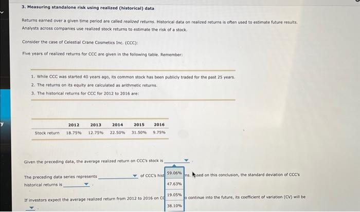 Solved 3. Measuring standalone risk using realized | Chegg.com