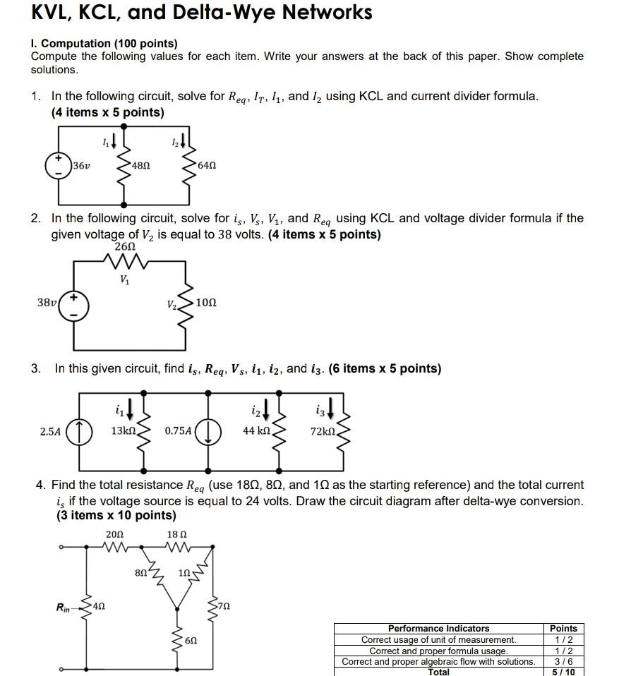 Solved KVL, KCL, and Delta-Wye Networks 1. Computation (100 | Chegg.com