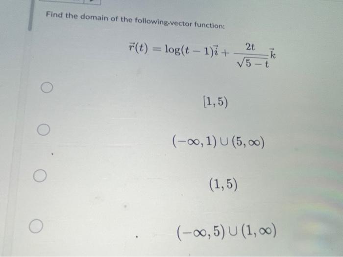 Solved Find the domain of the following-vector function: | Chegg.com