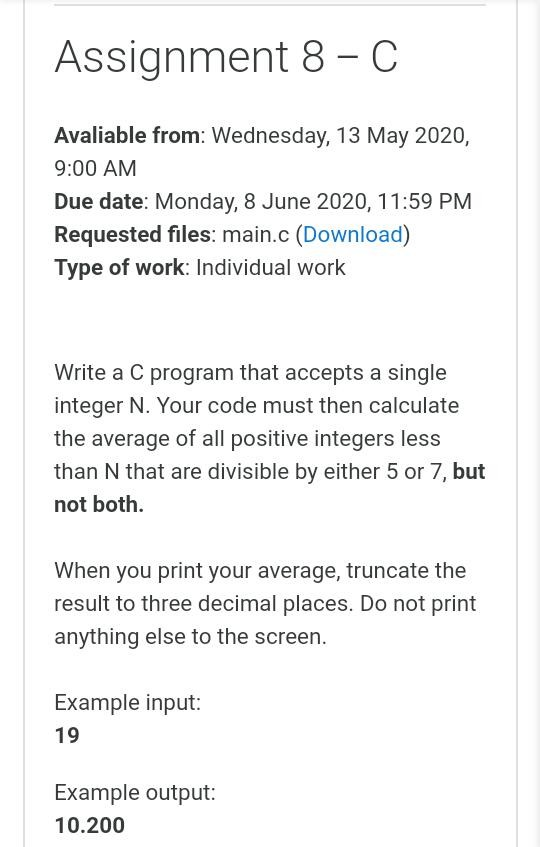 Solved Write a C program that accepts a single integer N. | Chegg.com